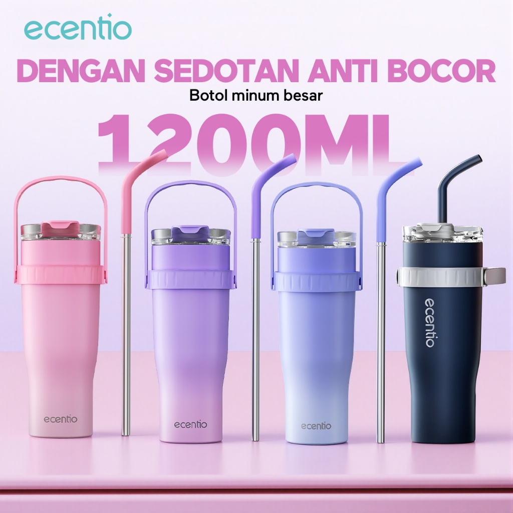 Jual Ecentio Tumbler Pink Biru Stainless 304 Botol Minum Besar 1200ML ...