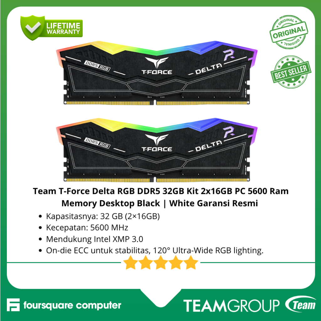 Jual Team T-Force Delta RGB DDR5 32GB Kit 2x16GB PC 5600 Ram Memory Desktop Black | White ...