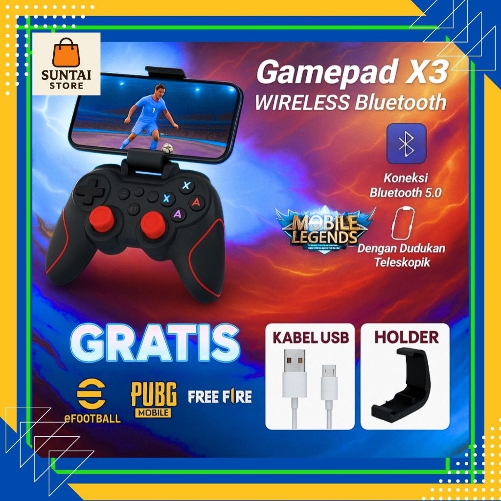 Jual Gamepad X3 Joystick Wireless Bluetooth Plus Holder Game PUBG ...