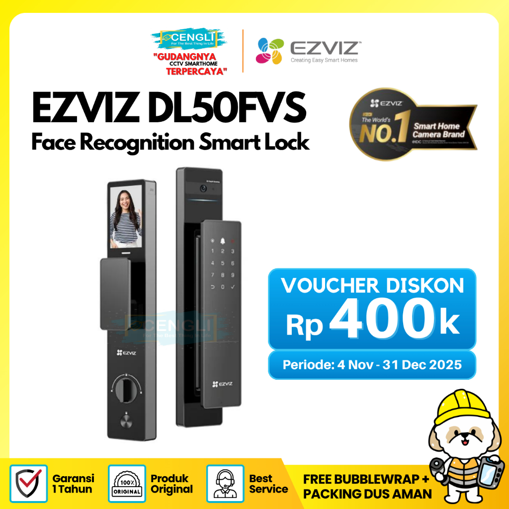 Jual Doorlock Ezviz DL50 / DL50FVS Face ID Recognition Smart Lock Smart ...