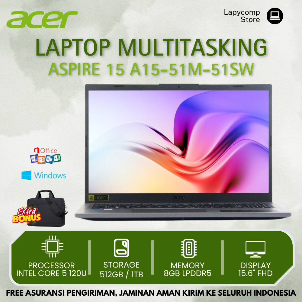 Jual Laptop Acer ASPIRE 15 A15-51SW Intel Core 5 120U Ram 8GB LPDDR5 ...