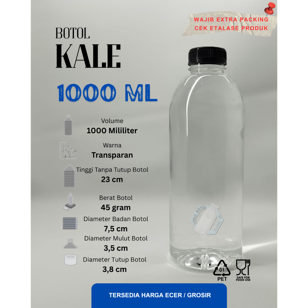 Jual Botol Kale 1 Liter (45GR) / Botol Plastik PET Tebal Anti Bocor ...