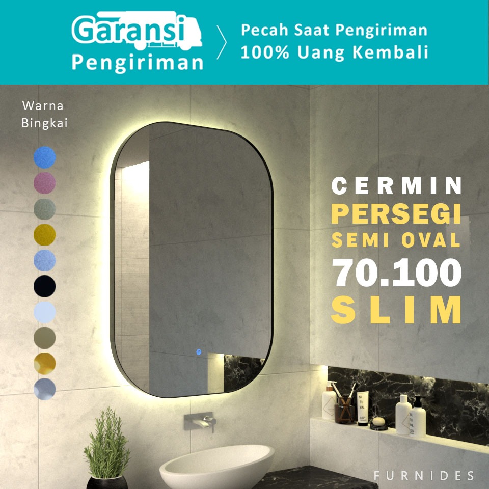 Jual Cermin Persegi Semi Oval 70x100 cm LED Cahaya Belakang Dengan ...