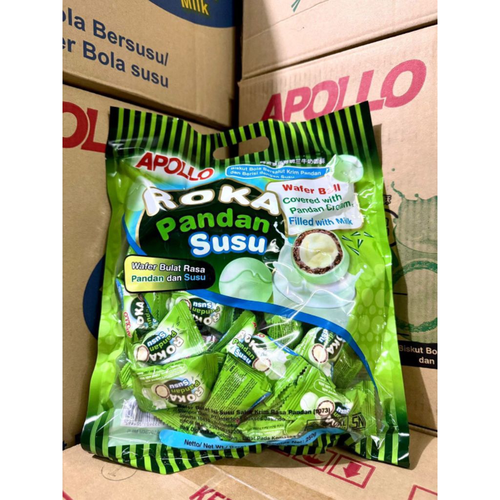 Jual Apollo Roka Pandan Susu 250 gr Isi 50 | Wafer Mini Rasa Pandan ...
