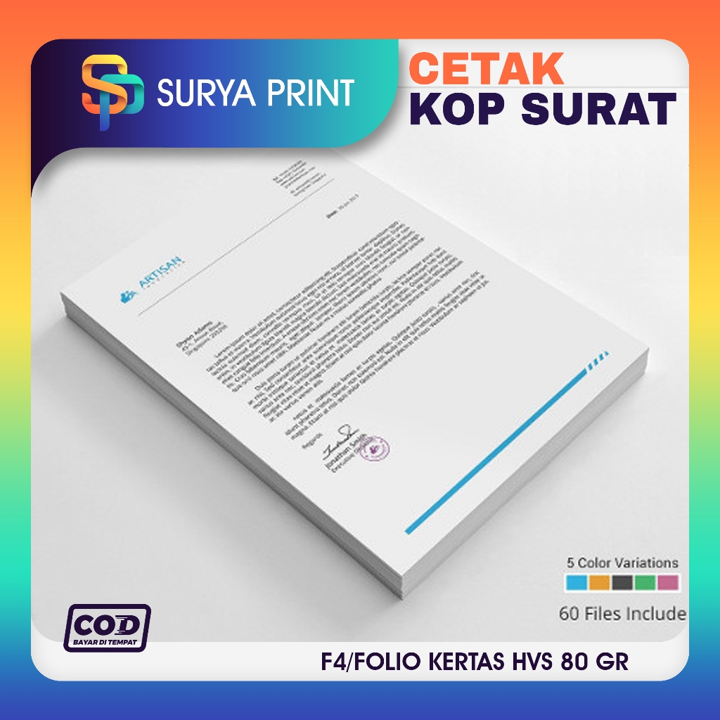Jual Cetak Kop Surat Full Color Ukuran A4 / Folio 80 gsm (500 Lembar) 1 ...