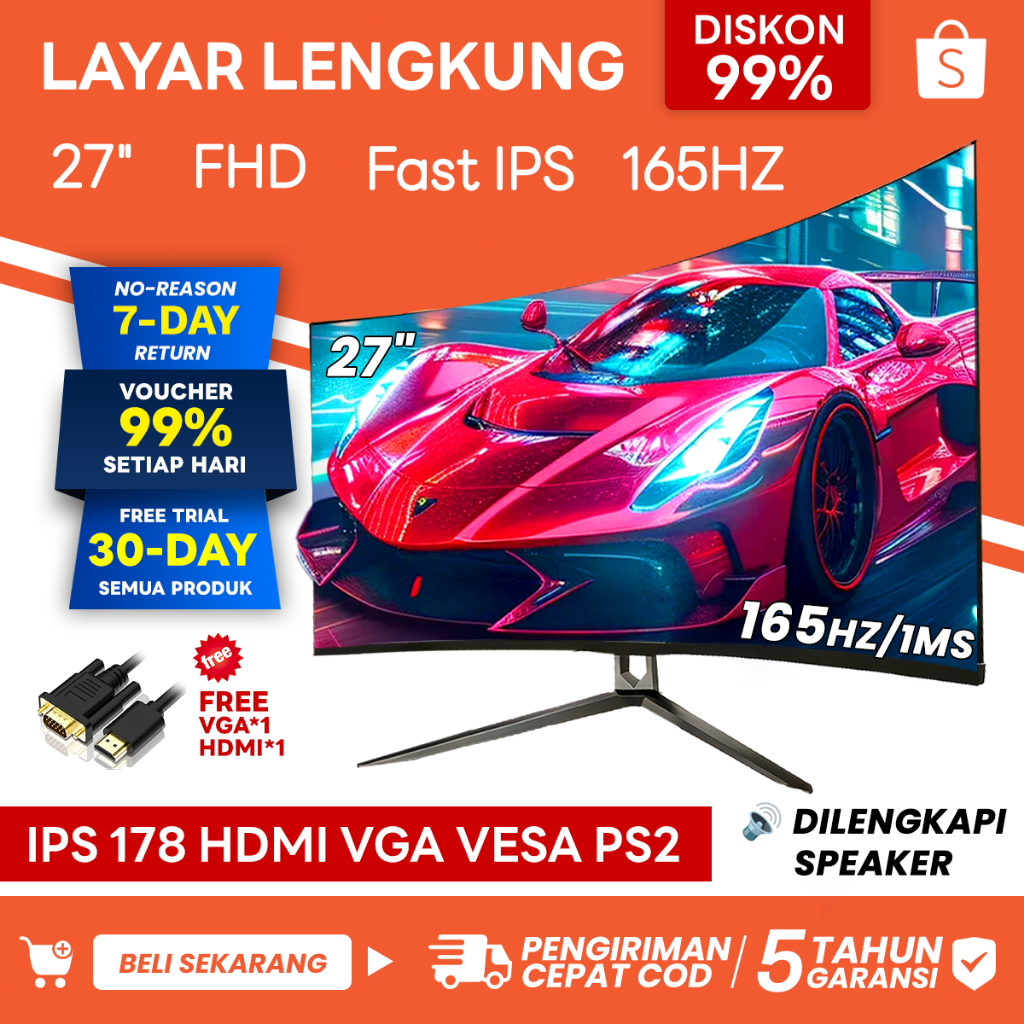 Jual Monitor 27 inch 165hz Curved monitor IPS 24 inch Office PC Monitor ...