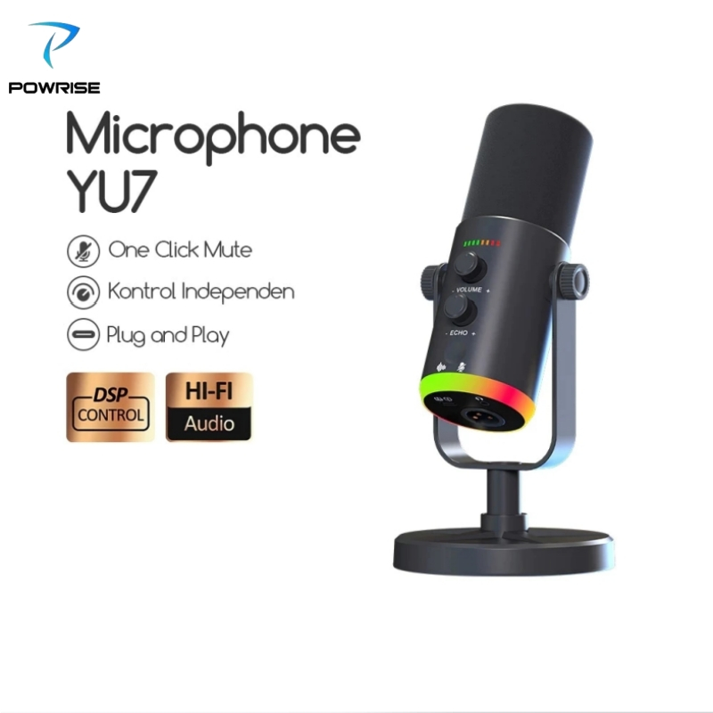 Jual POWRISE Mikrofon dinamis YU7 USB+XLR memiliki fitur peredam bising ...