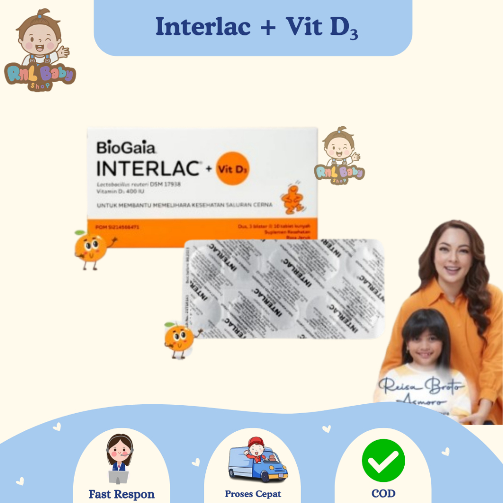 Jual Interlac Probiotic + Vit D3 Tablet Kunyah Rasa Jeruk 1 Strip Isi ...