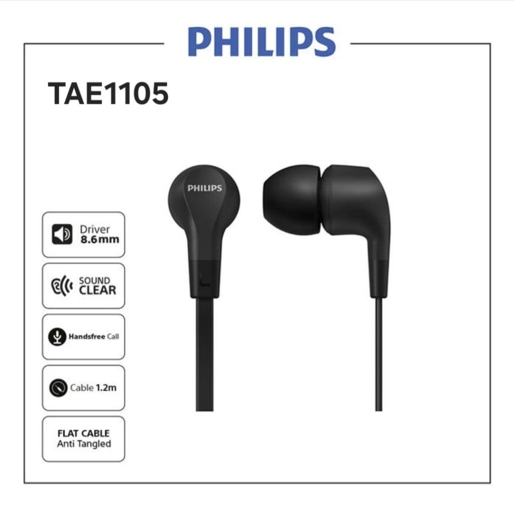 Jual PHILIPS TAE1105 BK Headset Stereo In Ear Earphone wired with Mic ...