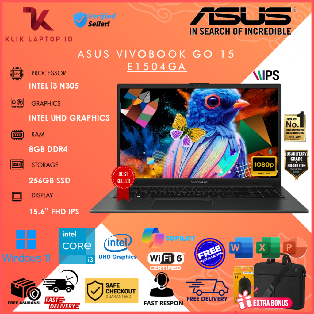 Jual NEW Laptop Asus Vivobook GO 15 E1504GA INTEL I3 N305 8GB 256GB 15. ...