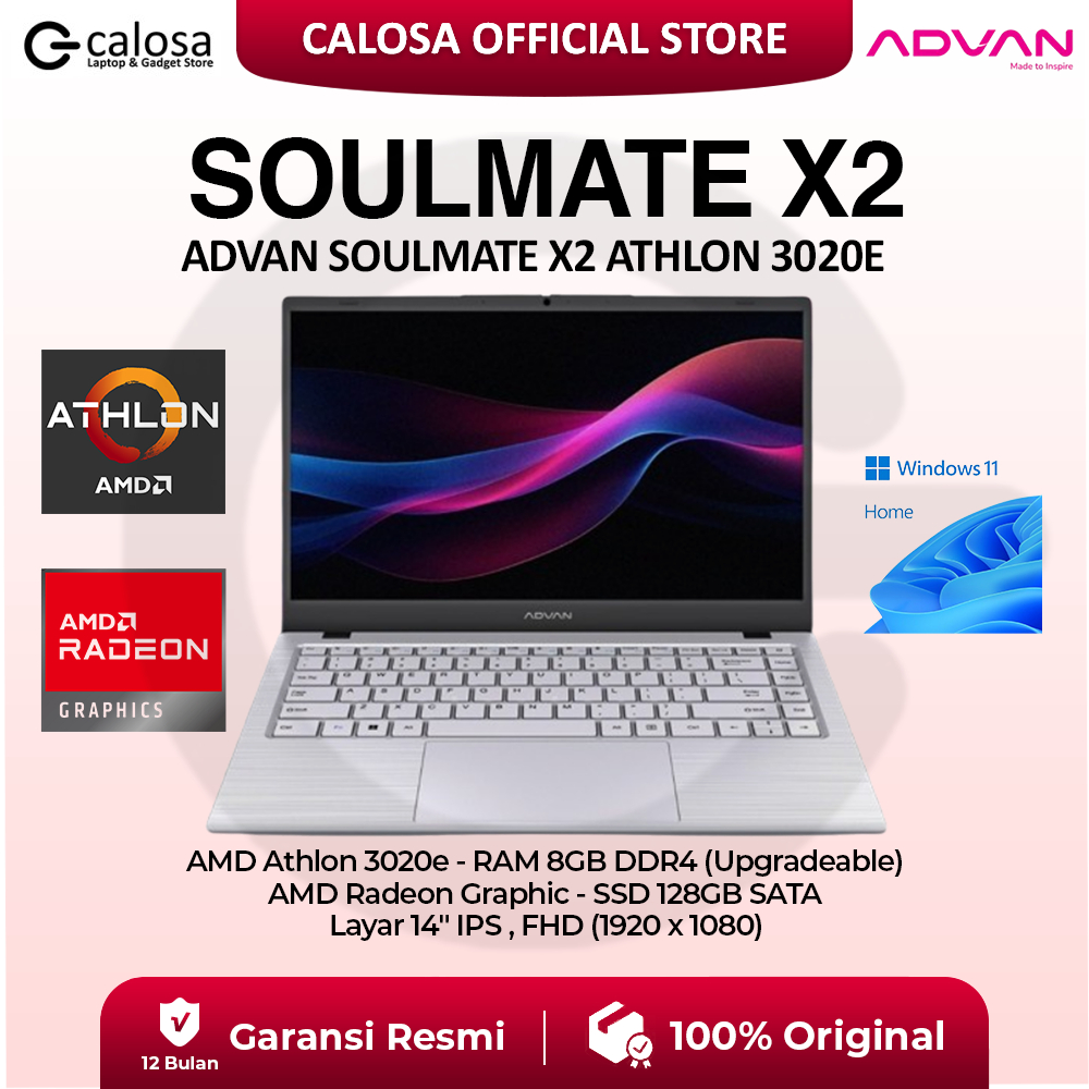 Jual Laptop Advan Soulmate X2 AMD Athlon 3020e 16GB 128GB SSD 14 Inch ...
