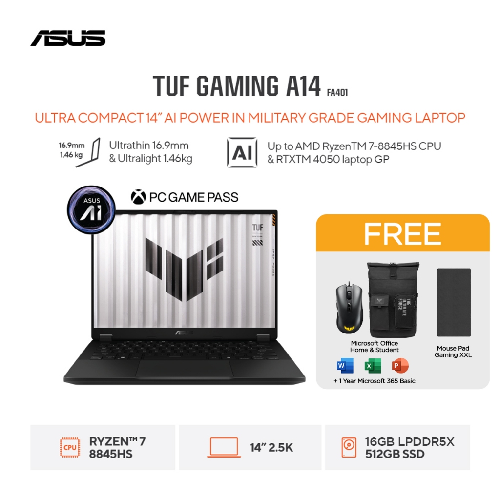 Jual ASUS TUF Gaming A14 FA401UU Ryzen 7 8845HS RTX4050 512GB SSD 16GB ...