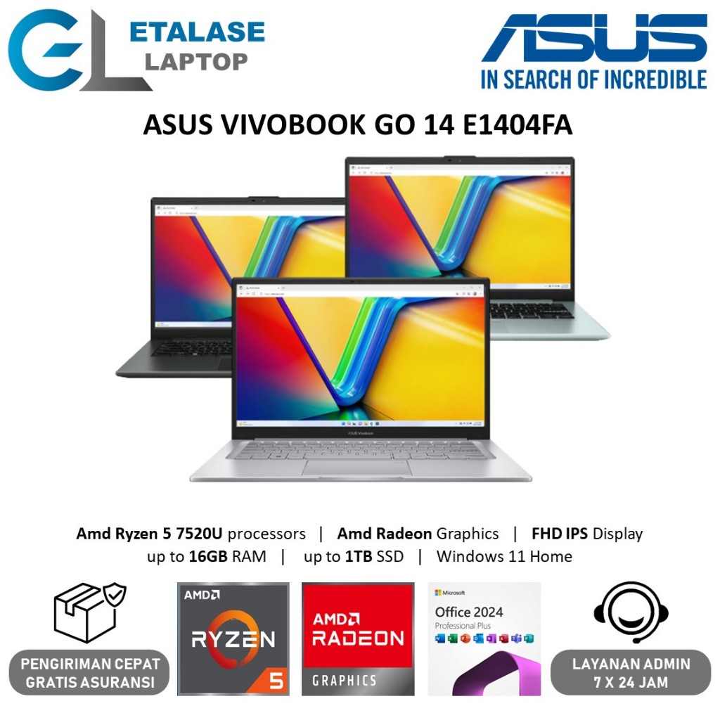 Jual Asus Vivobook Go 14 E1404FA AMD RYZEN 5 7520U 16GB DDR5 1TB SSD 14 ...
