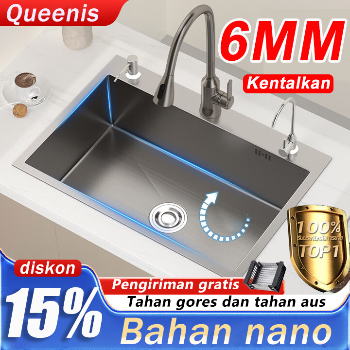 Jual SUS304 Kitchen sink Wastafel Stainless 50*40CM/60*45CM Tebal 6MM 1 ...
