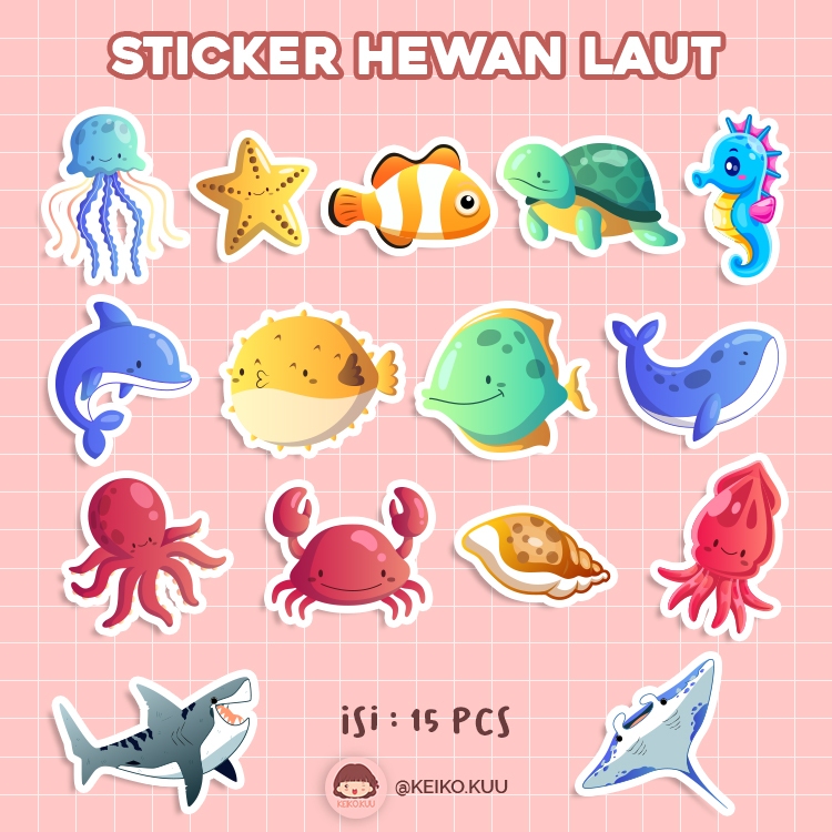 Jual STICKER SET KARAKTER HEWAN LAUT LUCU WATERPROOF | COCOK UNTUK ...