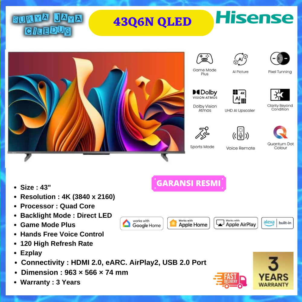 Jual LED TV HISENSE 43Q6N 43 INCH QLED QUANTUM DOT GOOGLE SMART TV ...