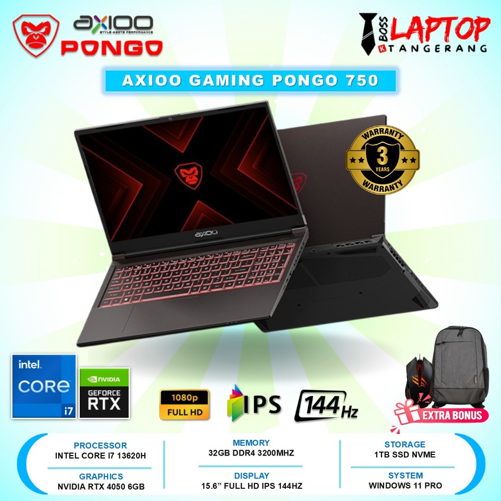 Jual Laptop Gaming AXIOO PONGO 750 I7 13620H 64GB 1TB RTX4050 6GB 15.6 ...