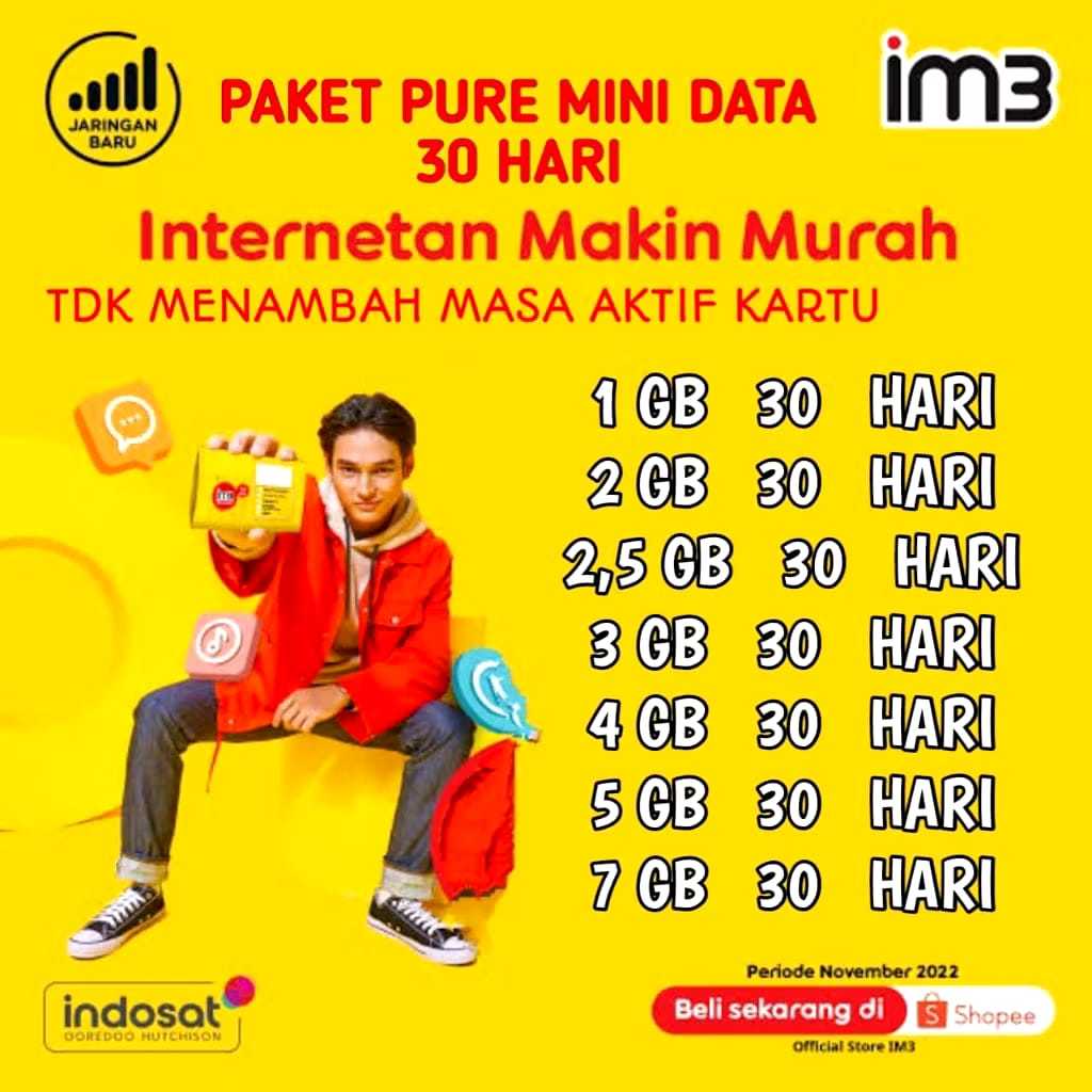 Jual KUOTA DATA PURE INDOSAT POPULER | 30 HARI FULL 24 JAM | Shopee ...