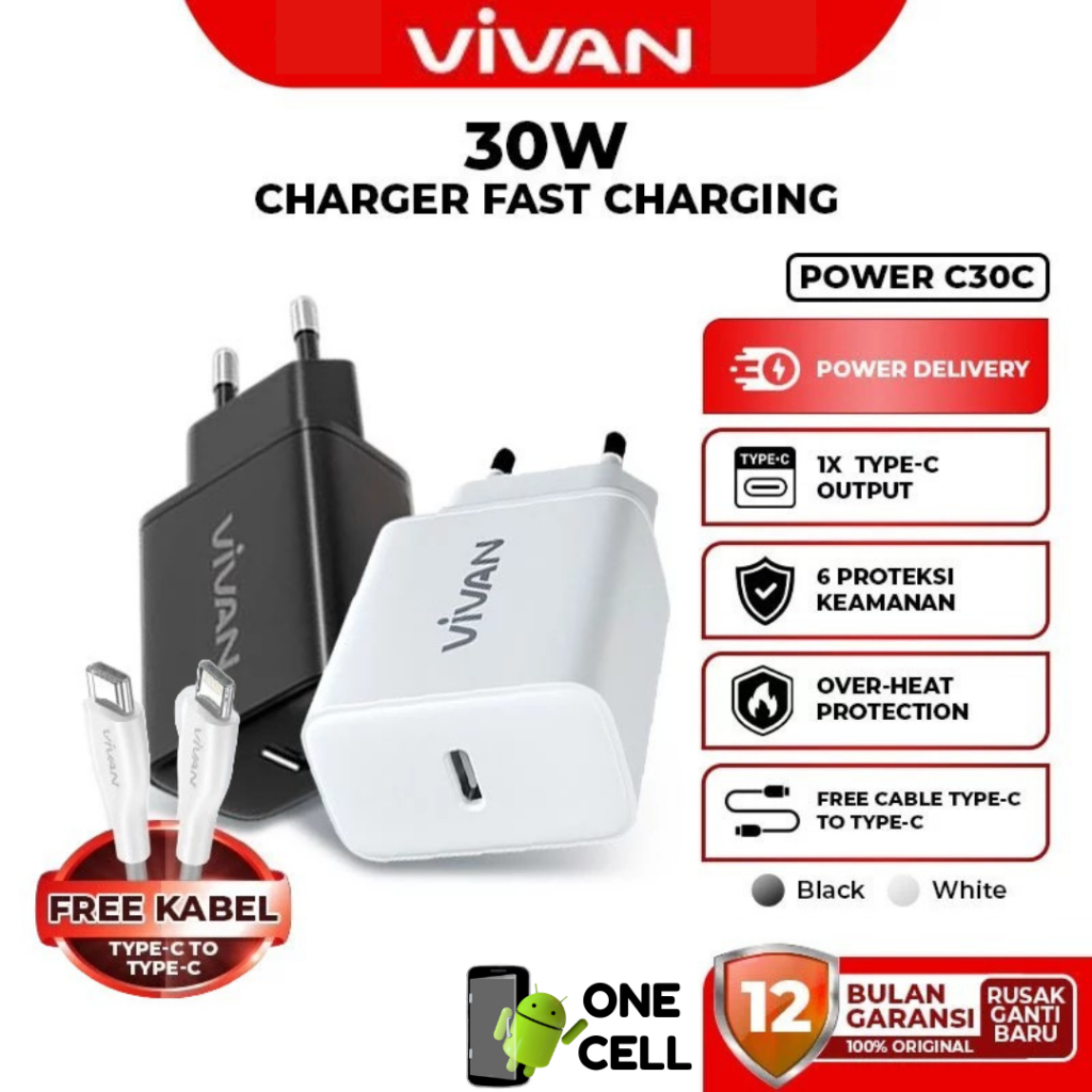 Jual Vivan Power C30C Set Charger 30W Kabel Type-C to Type-C Adaptor ...