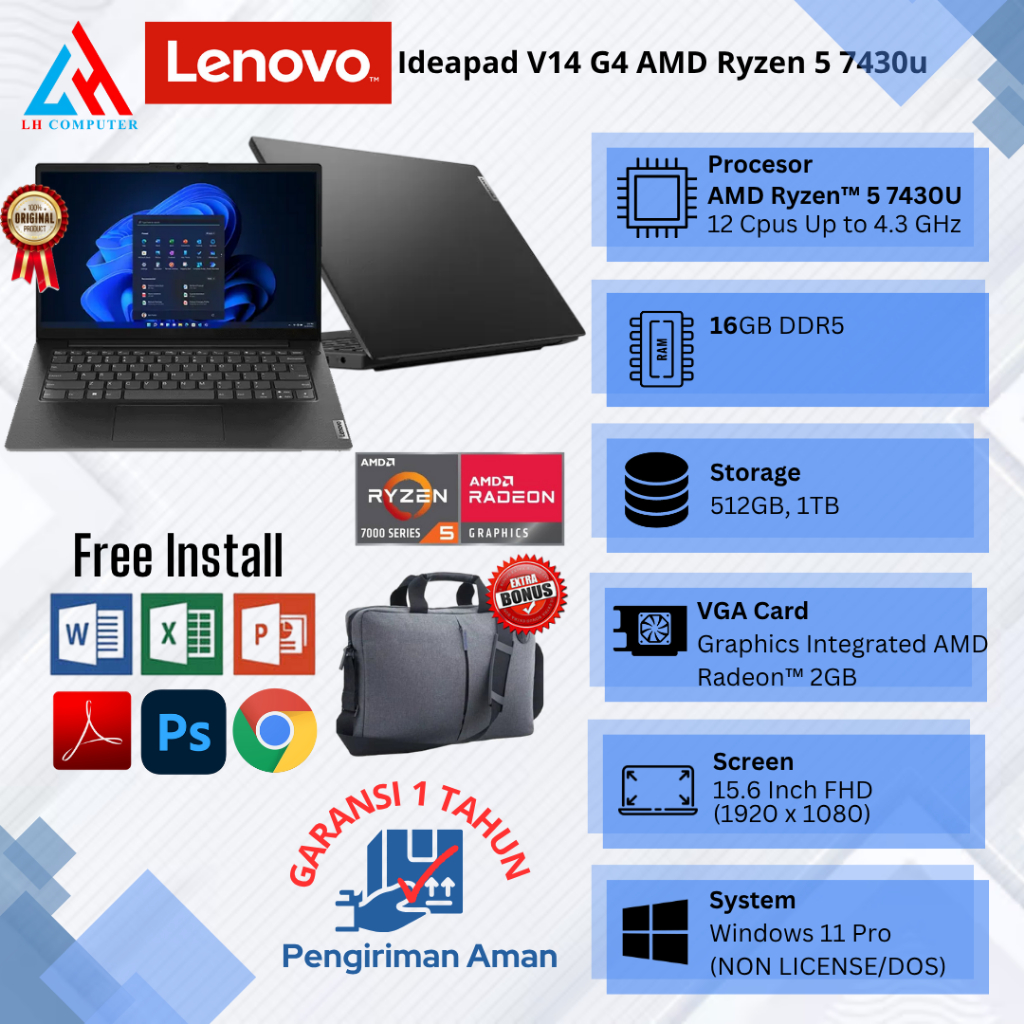 Jual Laptop Baru Lenovo Ideapad V14 G4 AMD Ryzen 5 7430U 12 Cpus 2.8 ...