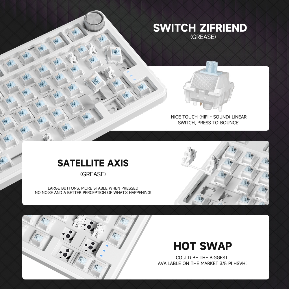 Jual ZIFRIEND RX75 PRO Wireless Keyboard 5PIN Hotswap Gaming Mechanical ...