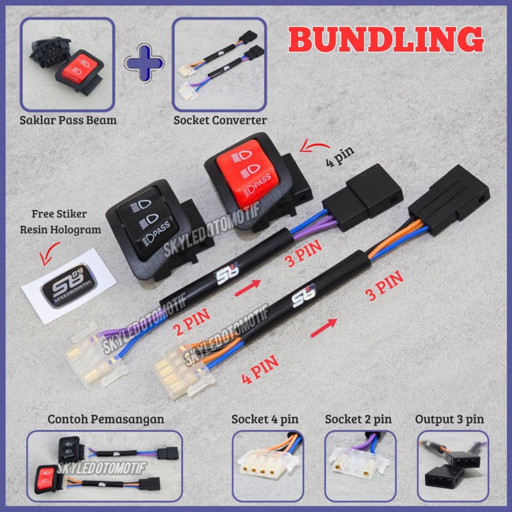 Jual Bundling 2in1 Saklar Lampu Jauh Dekat Pass Beam Plus Socket ...