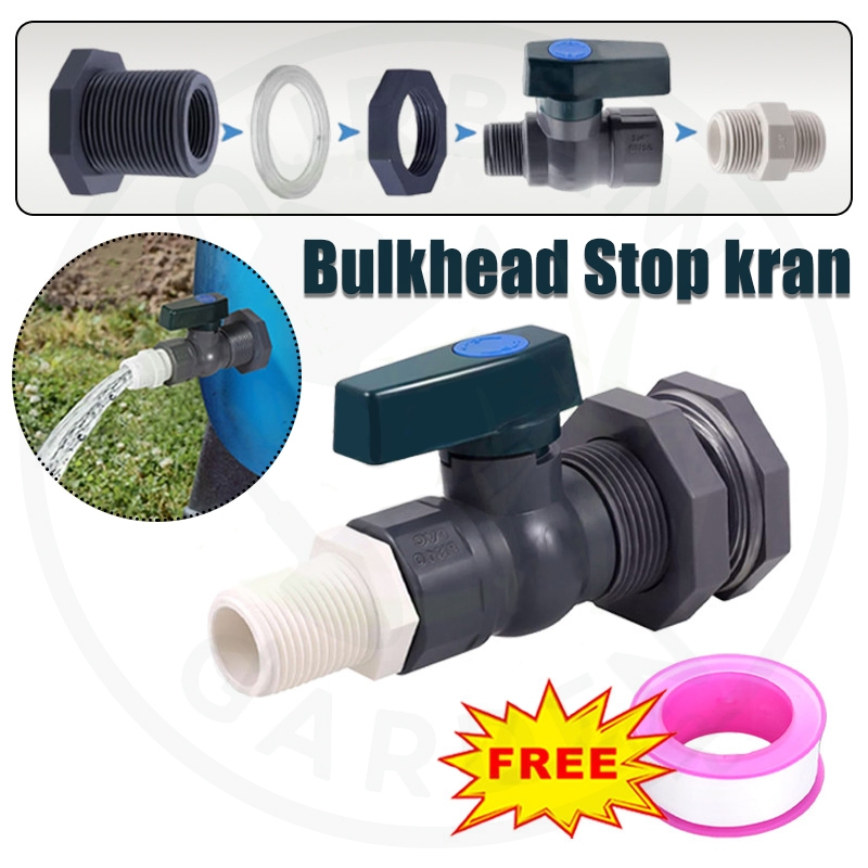 Jual Bulkhead Stop kran 1/2" 3/4" Kopling tandon Air Bulkhead Fitting ...