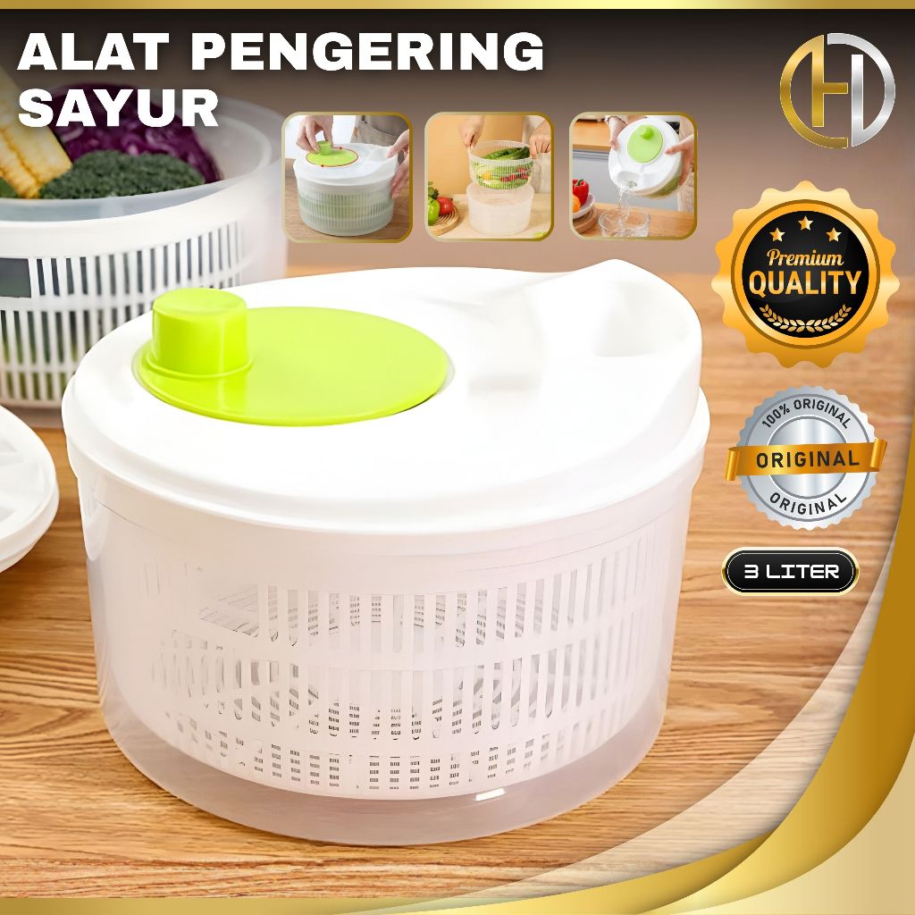 Jual ONEL Peniris Pengering Sayuran Putar 3L Salad Spinner Bowl Pemutar ...