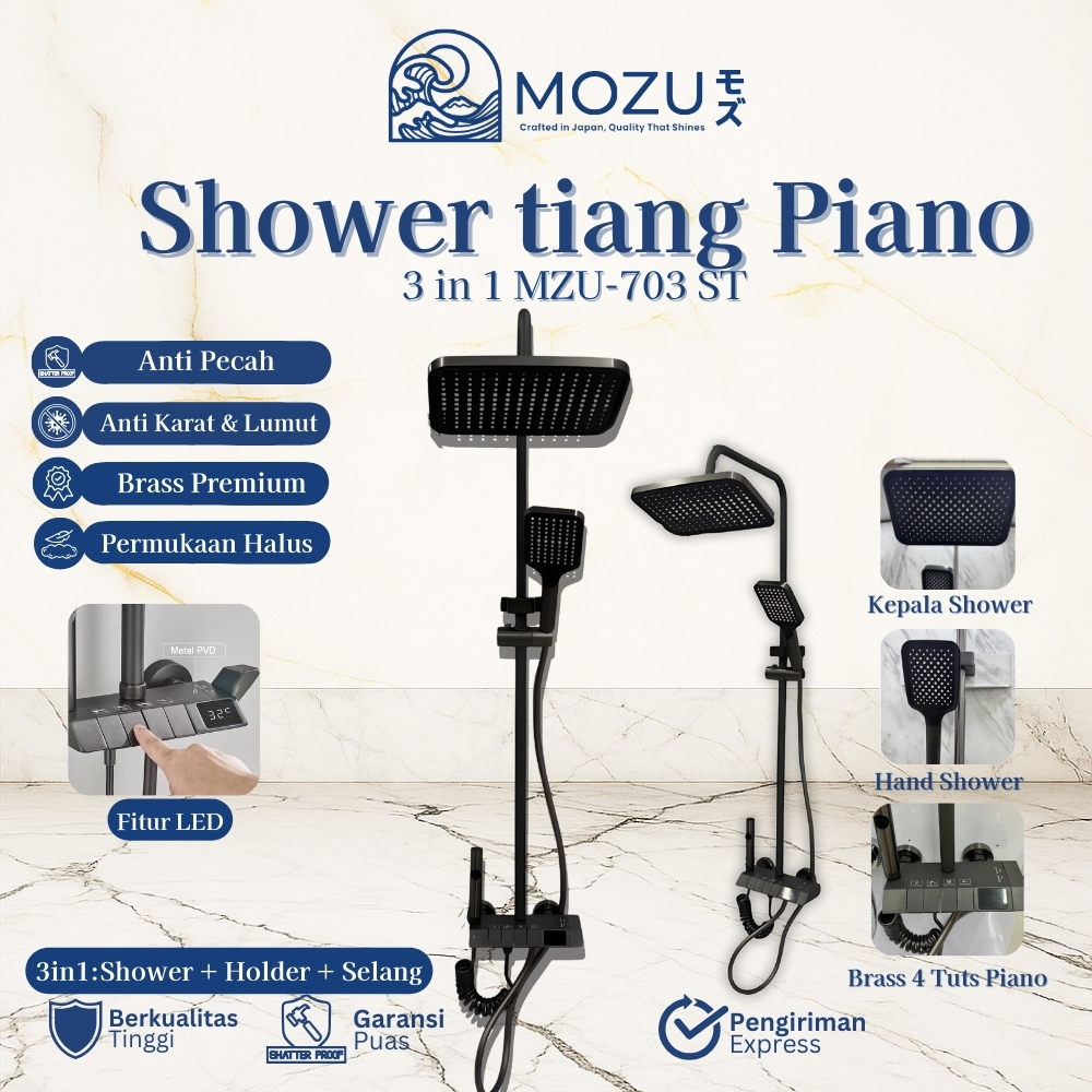 Jual MOZU Shower Tiang LED Otomatis Set MZU-703ST Selang Kepala Mandi ...