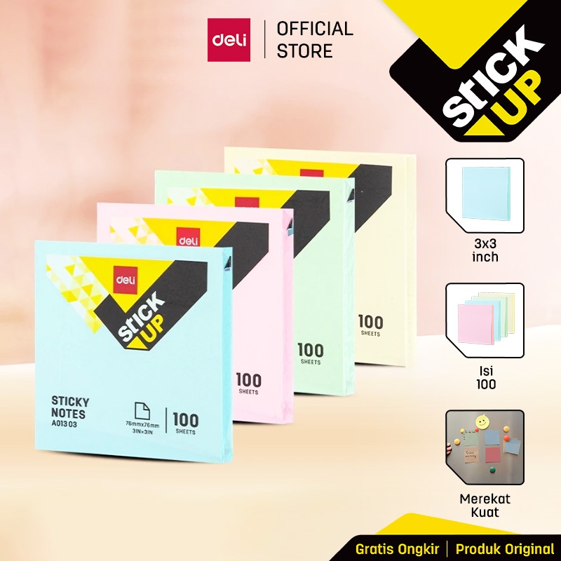 Jual Deli Memo tempel - Sticky Notes 3x 3 100 Sheets perekat yang kuat ...