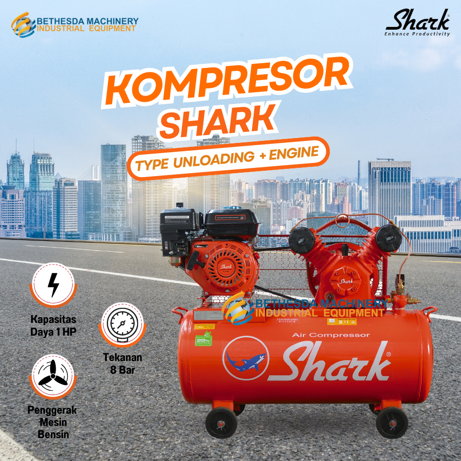 Jual Shark Air compressor / Kompresor Bensin 1 hp 1pk Lengkap Shark SE ...