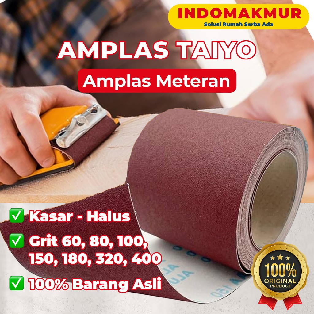 Jual INDOMAKMUR Amplas Taiyo Roll Kain Meteran Kasar Halus Grit 60 80 ...
