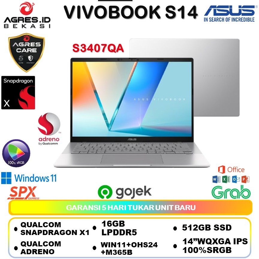 Jual ASUS Vivobook S14 S3407QA Snapdragon X1 16GB+512GB Win11+OHS 14 ...