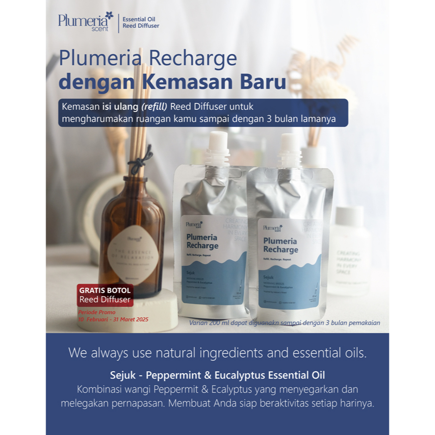 Jual Plumeria Scent Recharge Reed Diffuser Refill - Sejuk (Peppermint ...