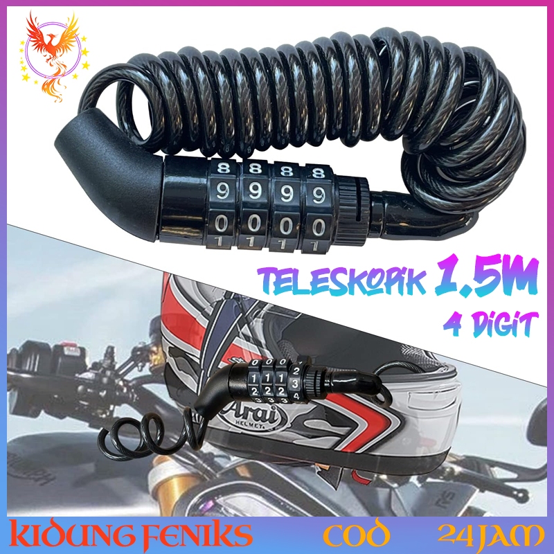 Jual Kunci Portable 1.5m Kabel Teleskopik Password 4 Digit Gembok Helm ...