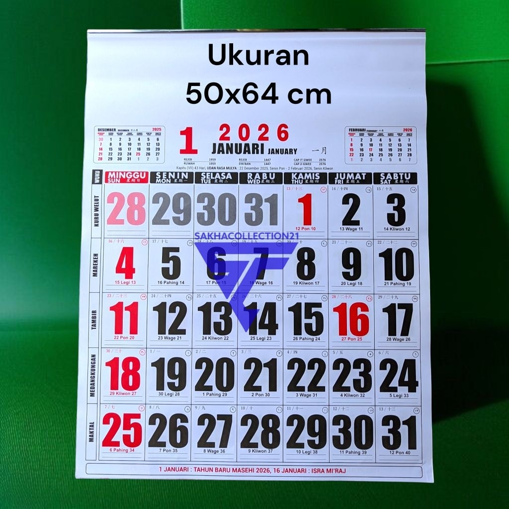 Jual Kelender 2026 Kerja/Kantor polos Angka besar ukuran Jumbo 50x64 cm ...