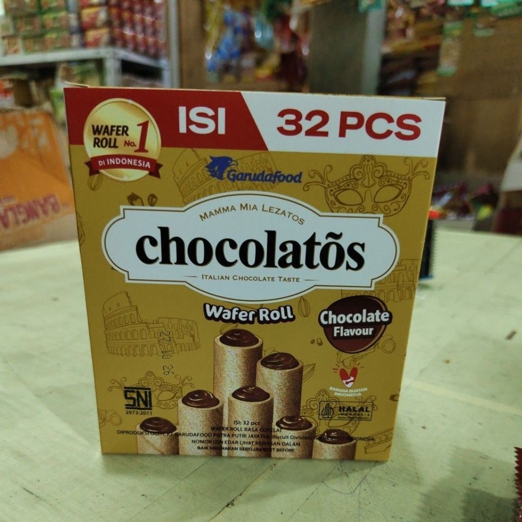 Jual CHOCOLATOS WAFER ROLL COKELAT ISI 32PCS | Shopee Indonesia