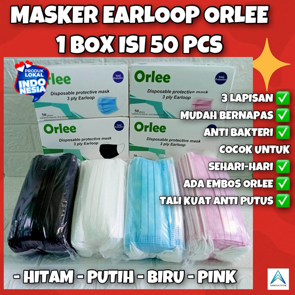Jual Masker Earloop ORLEE Premium 3 Ply – 1 Box Isi 50 Pcs | Nyaman ...