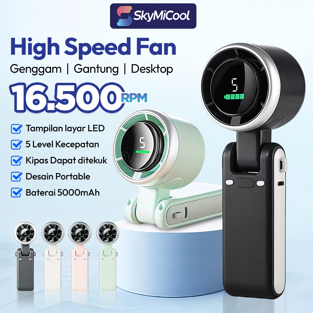 Jual Skymicool Turbo Handheld Fan 16500RPM Rechargeable Mini Fan Lipat ...