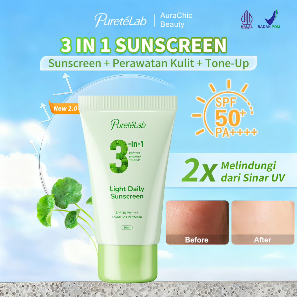 Jual PuretéLab Sunscreen SPF50 PA++++, UV Shield Sun Protect Sunblock ...