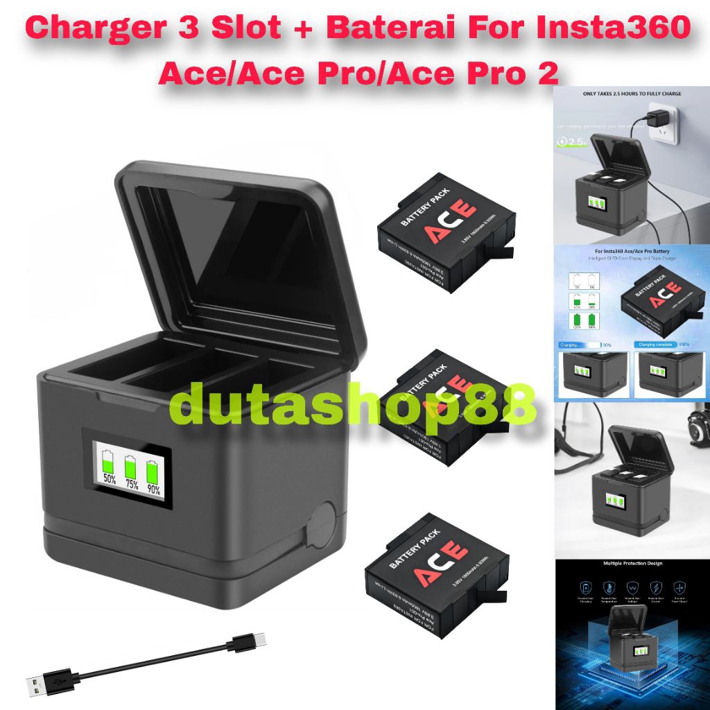Jual Charger Box 3 Slot + Baterai 1800mAh for Insta360 Ace/Ace Pro/Ace ...
