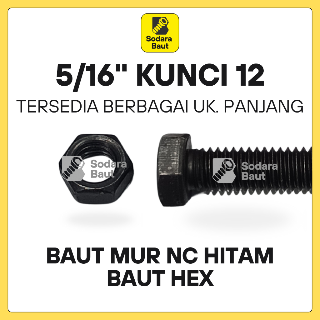 Jual Baut Mur UNC 5/16 inch Besi Hitam (KUNCI 12) | Shopee Indonesia