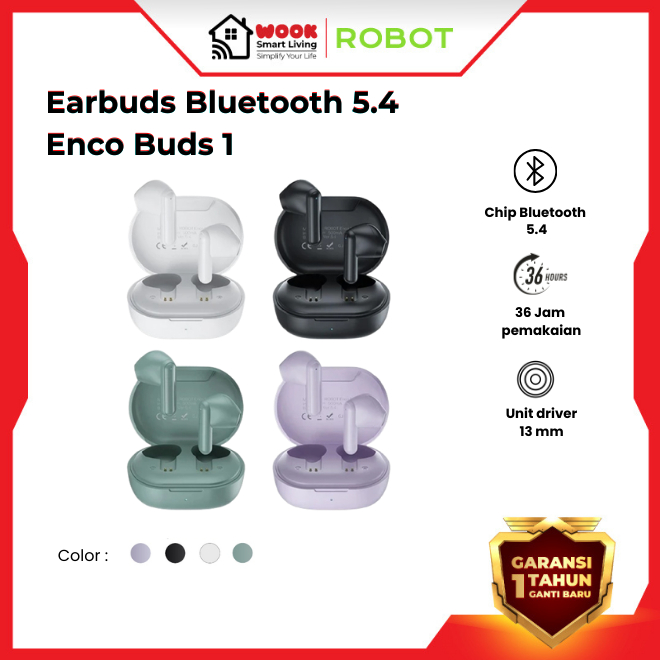 Jual ROBOT TWS Semi In Ear Mini Earbuds Bluetooth 5.4 Enco Buds 1 Suara ...