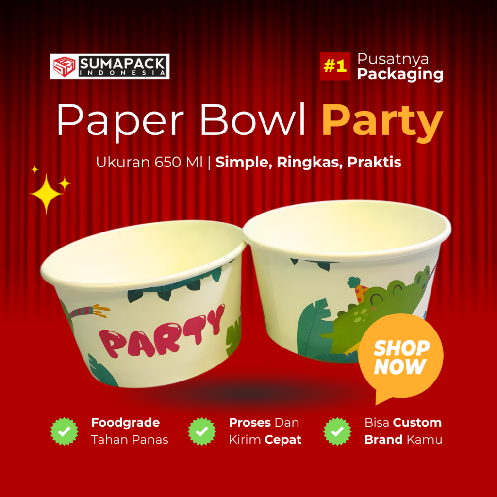 Jual Paper Bowl 650ml Party Ultang Tahun Paper Bowl Bakso Kuah Mie Ayam ...