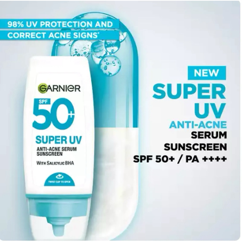 Jual Promo Garnier Super UV Anti Acne Serum Sunscreen Salicylic BHA SPF ...