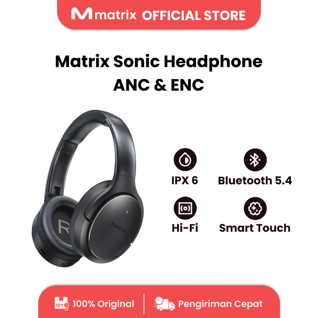 Jual Matrix Sonic HP - Headphone ANC/ENC, 65 Jam, Bluetooth 6.0, Lipat ...