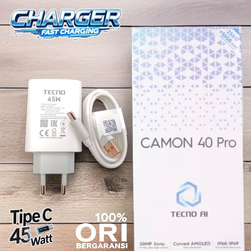 Jual Charger ORI Tecno CAMON 40 Pro Fast Charging 45 Watt Tipe C ...
