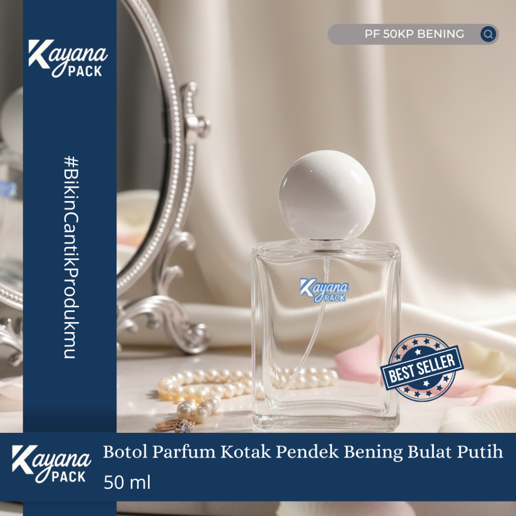 Jual BOTOL PARFUM 50ML KOTAK PENDEK BENING TUTUP BULAT PUTIH SPRAY SEMI ...