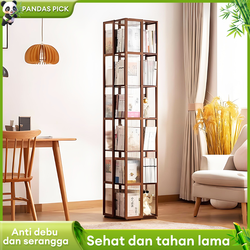 Jual Rak Buku Putar Bambu 360 Derajat Rak Buku Minimalis Rak Buku Anak ...