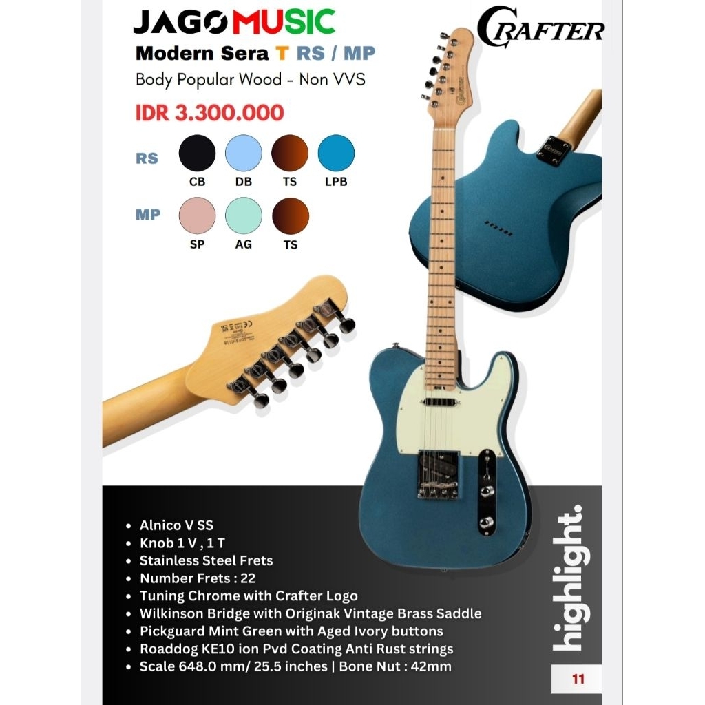 Jual Gitar Elektrik Crafter Modern Sera T RS Rosewood Fretboard ...